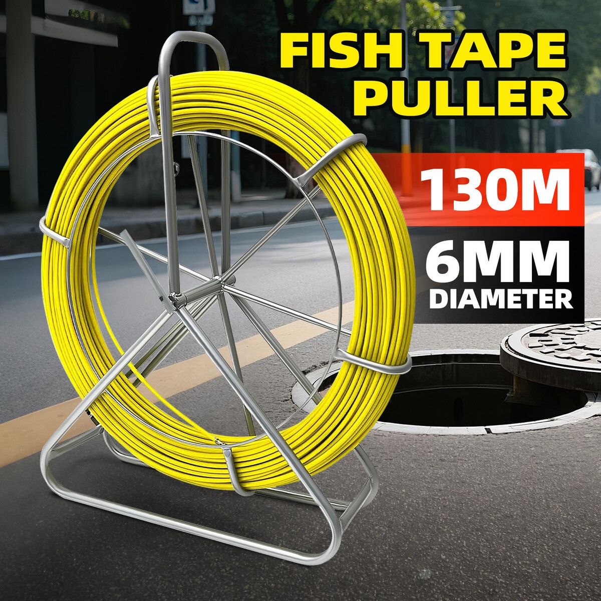 Fish Tape Puller Fibreglass 130mx6mm Wire Cable Running Duct Rodder ...