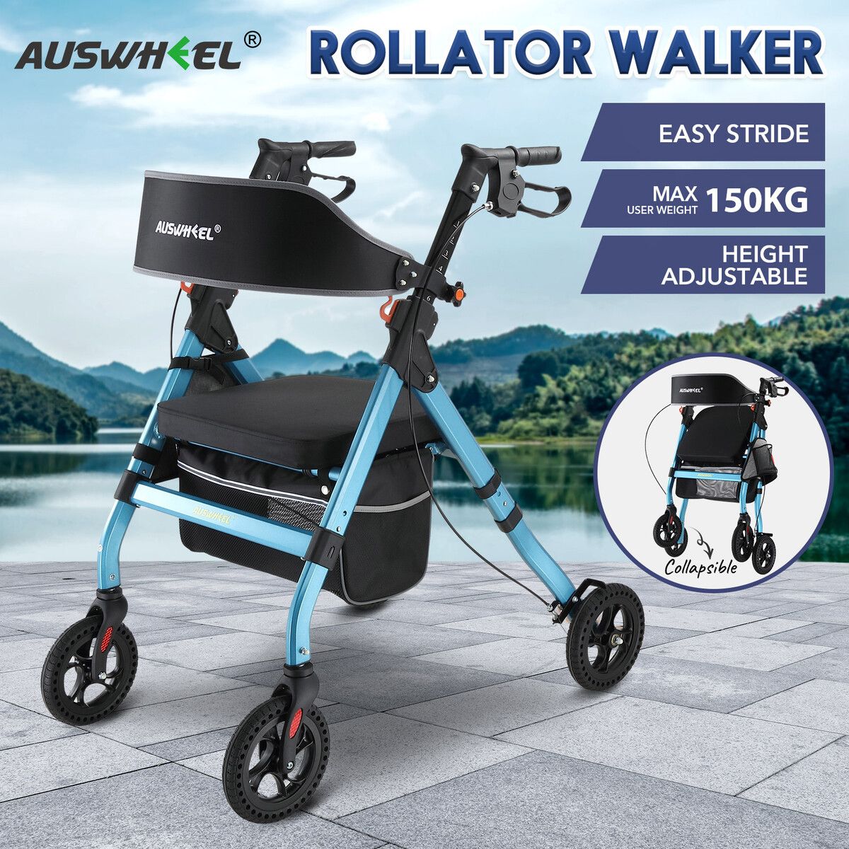 4 Wheel Rollator Walker Aluminum with Seat for Seniors Lightweight ...