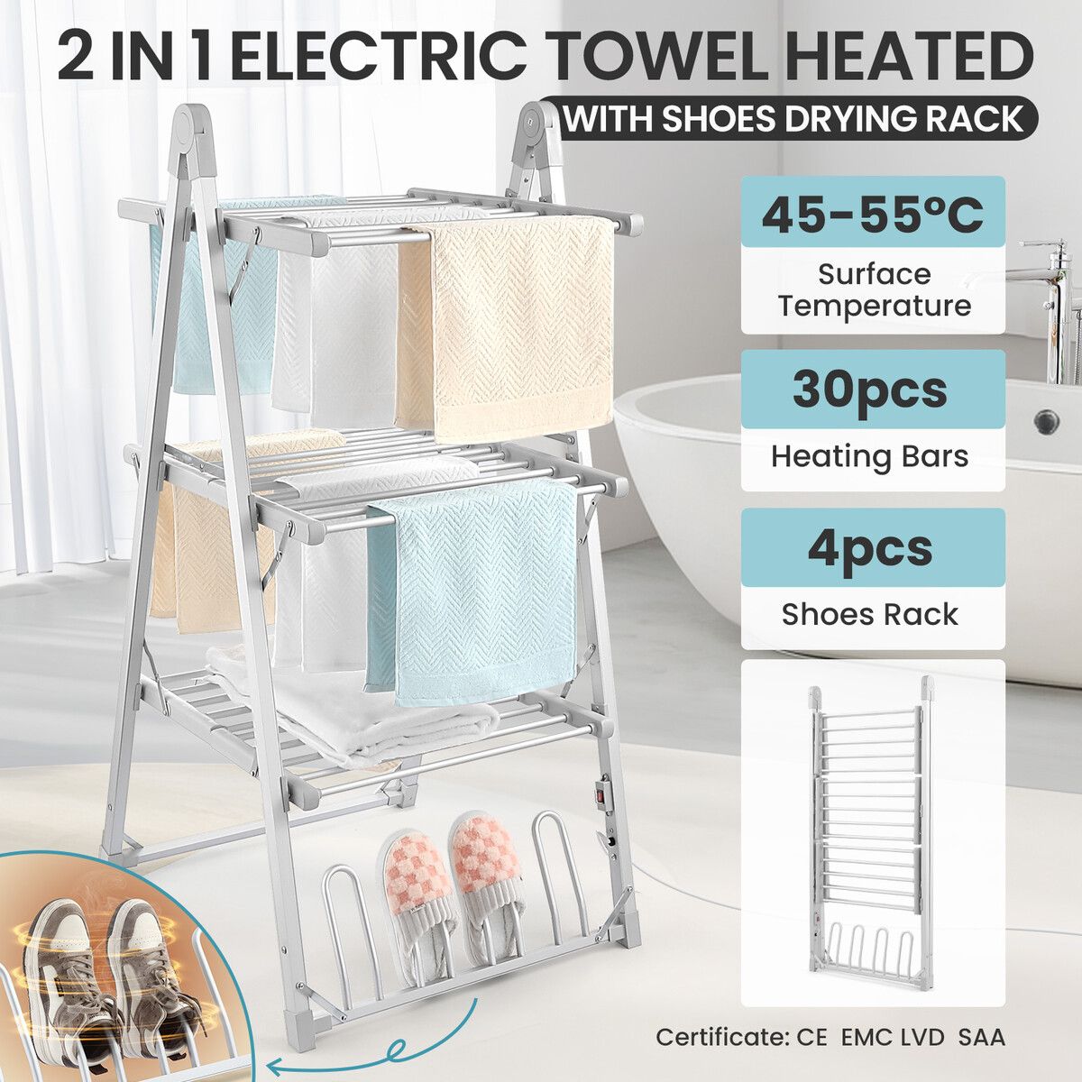 2 In 1 Electric Airer Heated Dryer Laundry Drying Rack Clothes Shoes ...