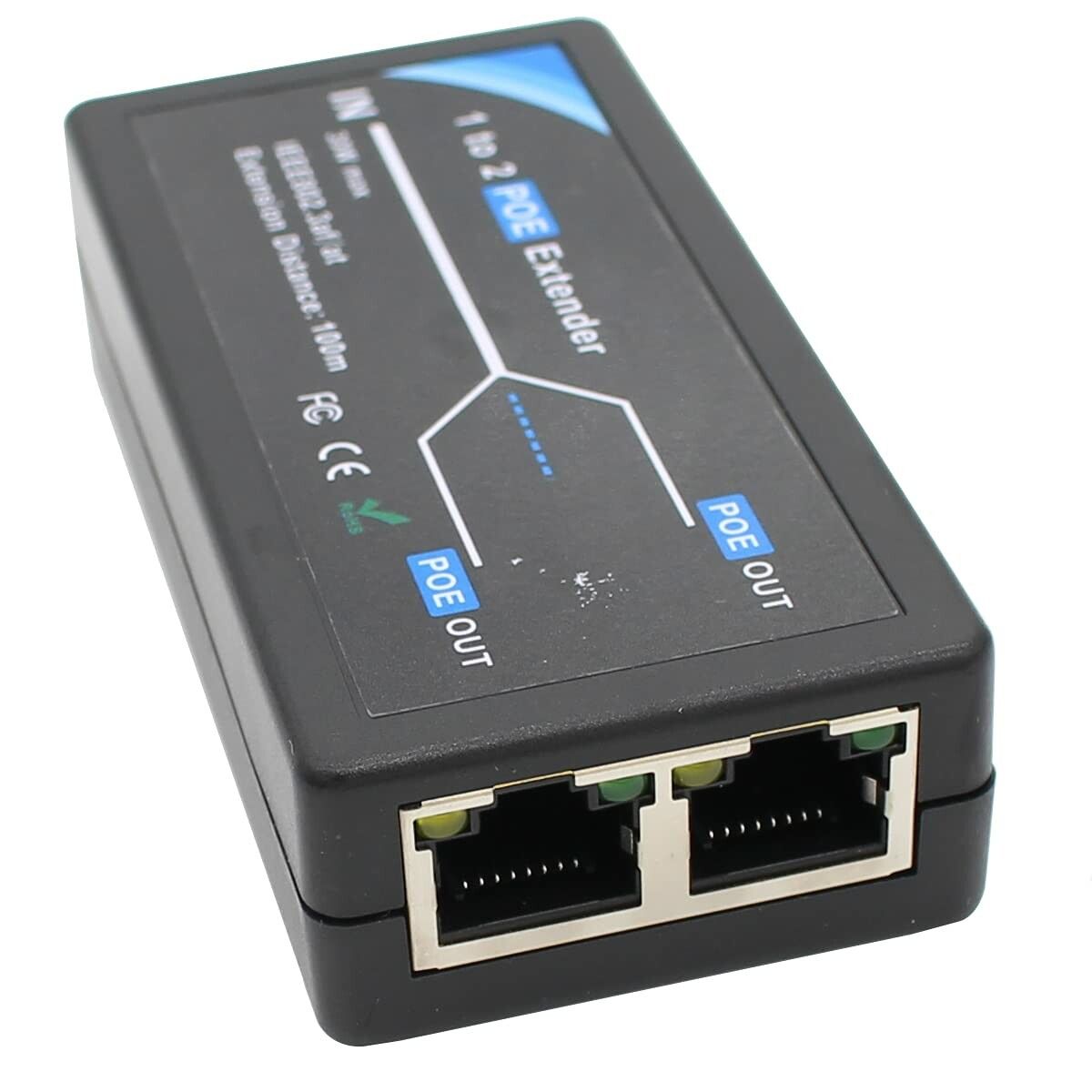 2 Ports POE Extender PoE-Powered Ethernet Switch Repeater 100m 1 in 2 Out IEEE 802.3af/at ...