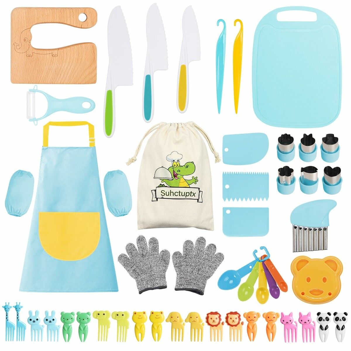 50PCS Kids Wooden Knife Set for Pretend Play Cooking Toys with Gloves ...
