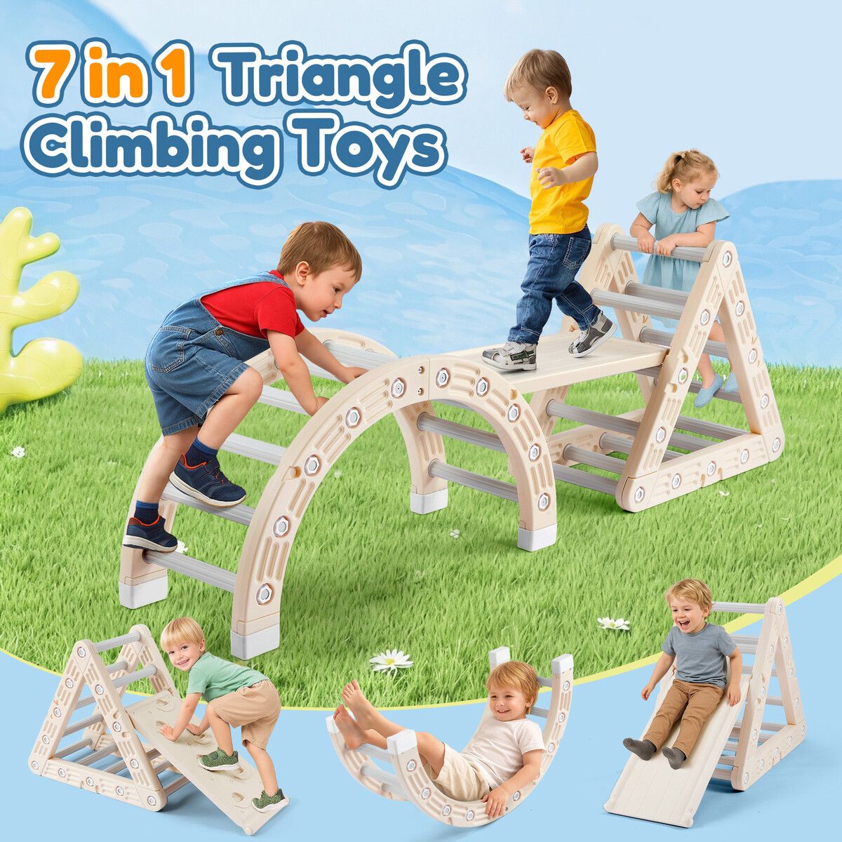 Kids Triangle Climber Arch Rocker 7in1 Montessori Plastic Pikler ...