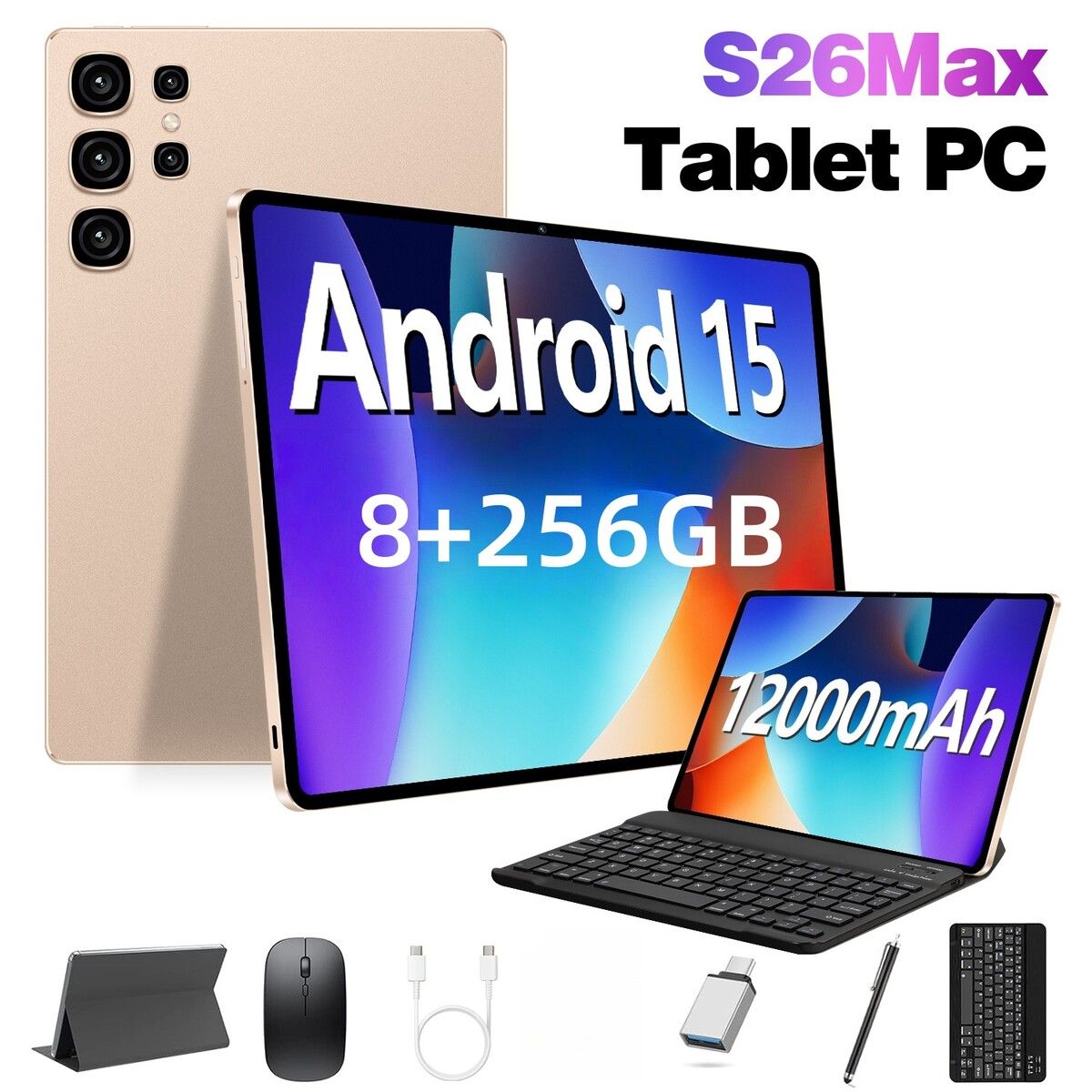 Android 15 Tablet 10.1 Inch 10 Core 8GB RAM 256GB ROM 12000mAh Battery ...
