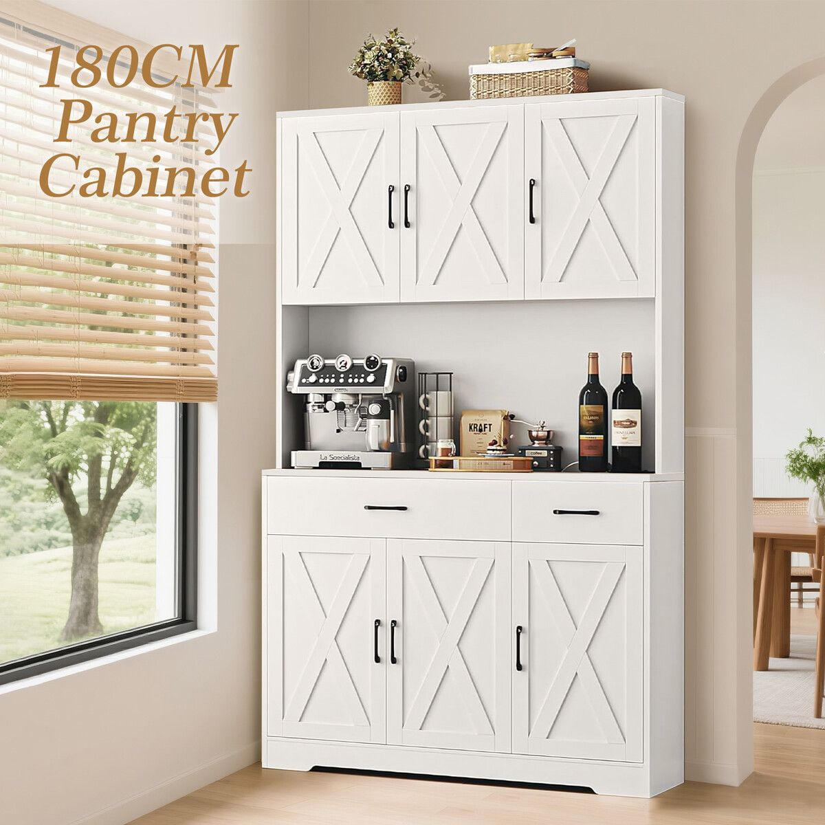 White Sideboard Buffet Pantry Cupboard Hutch Dresser Hall Kitchen ...