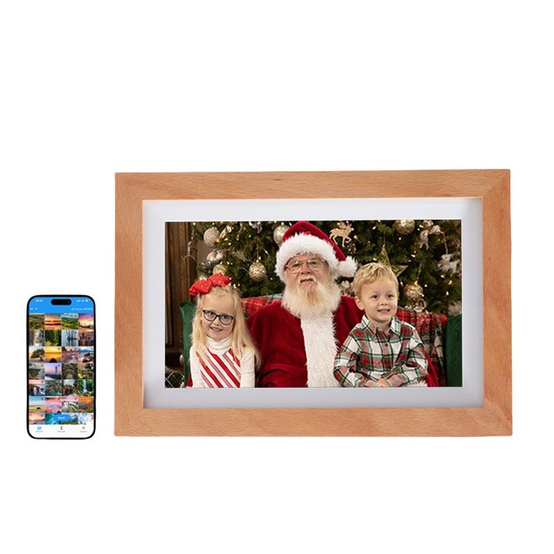 7 Inch Birch Wood Smart Digital Photo Frame 8GB WIFI Multi Function IPS ...