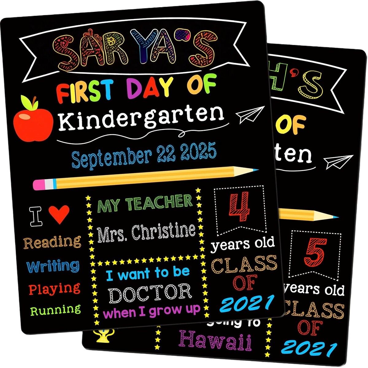 First Last Day School Sign Board Double Sided Reusable Chalkboard ...