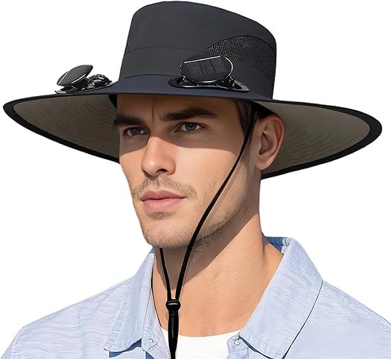 Solar Powered Fan Sun Hat, Wide Brim Cooling Bucket Hat with Dual Fans ...