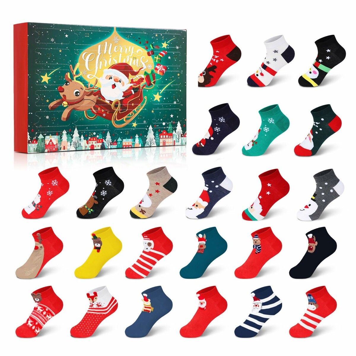 Christmas Socks Advent Calendar 24 Days of Advent Box Socks Christmas ...