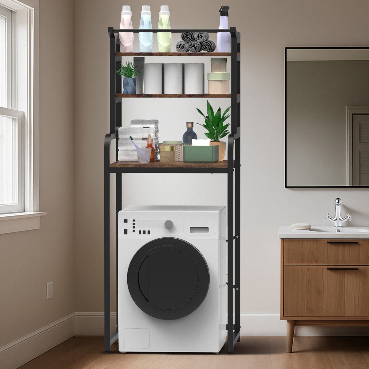 3 Tier Laundry Shelf Rack Storage Shelves Over the Toilet Washing ...