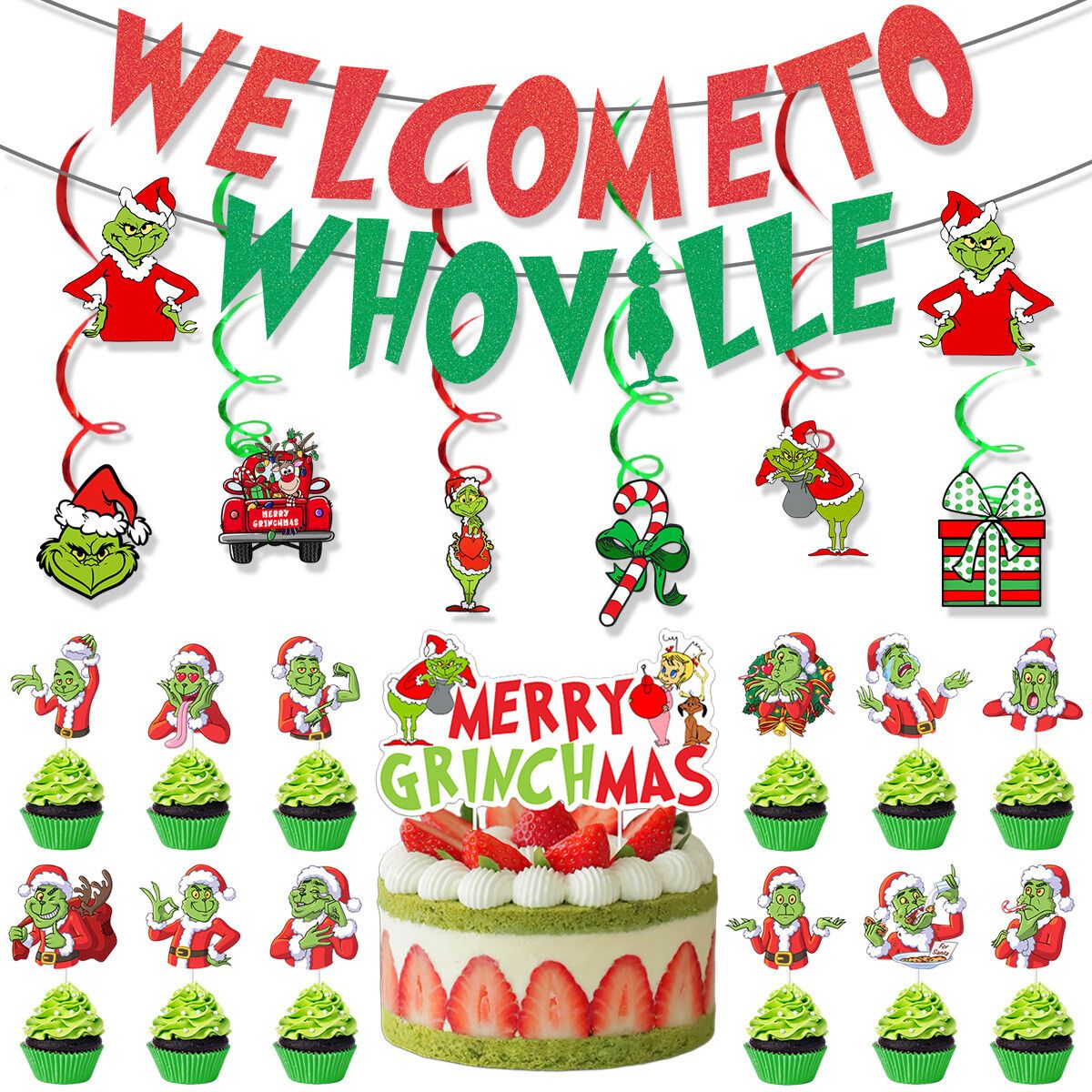Grinch Christmas Party Decorations Set Welcome To Whoville Banner ...