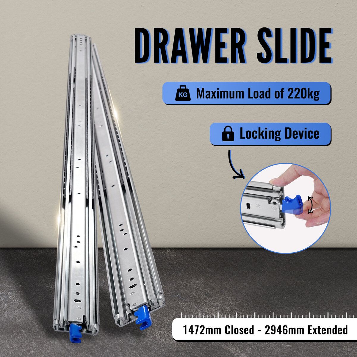 Locking Drawer Slides Runners Heavy Duty Ball Bearing Trailer Rails ...