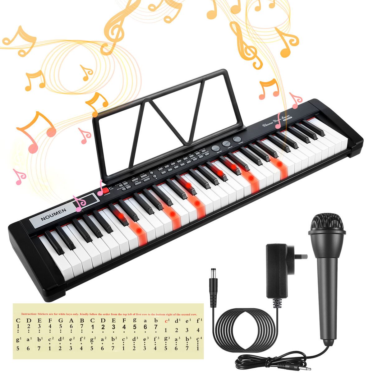 61 Key Electronic Keyboard Portable Standard Piano Lighted Digital ...
