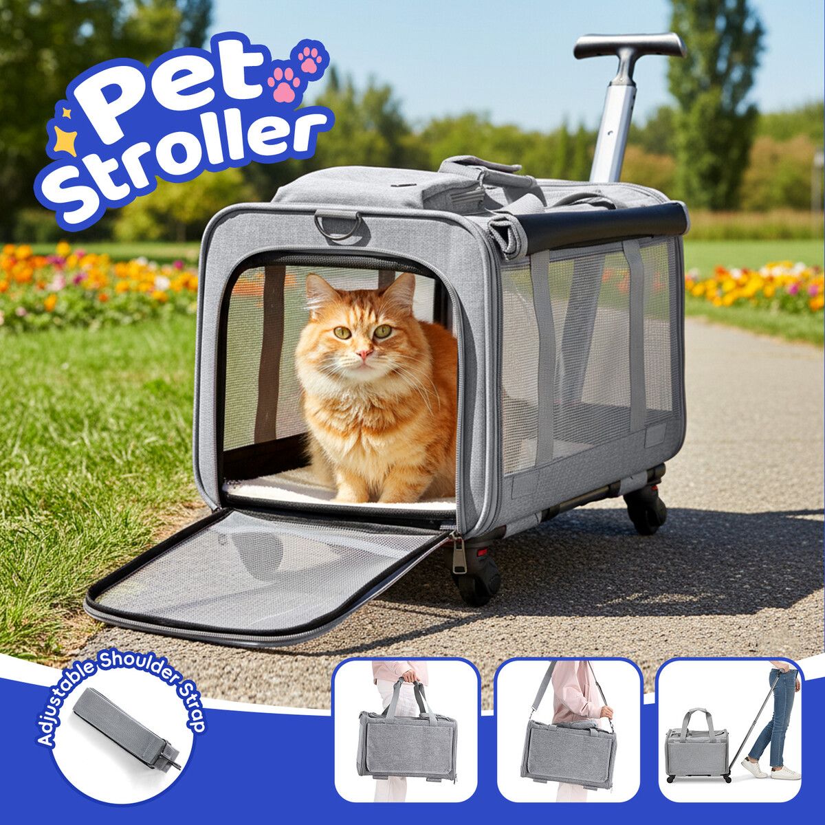 Pet Dog Crate Cat Carrier Stroller Puppy Travel Cage Trolley Case Soft ...